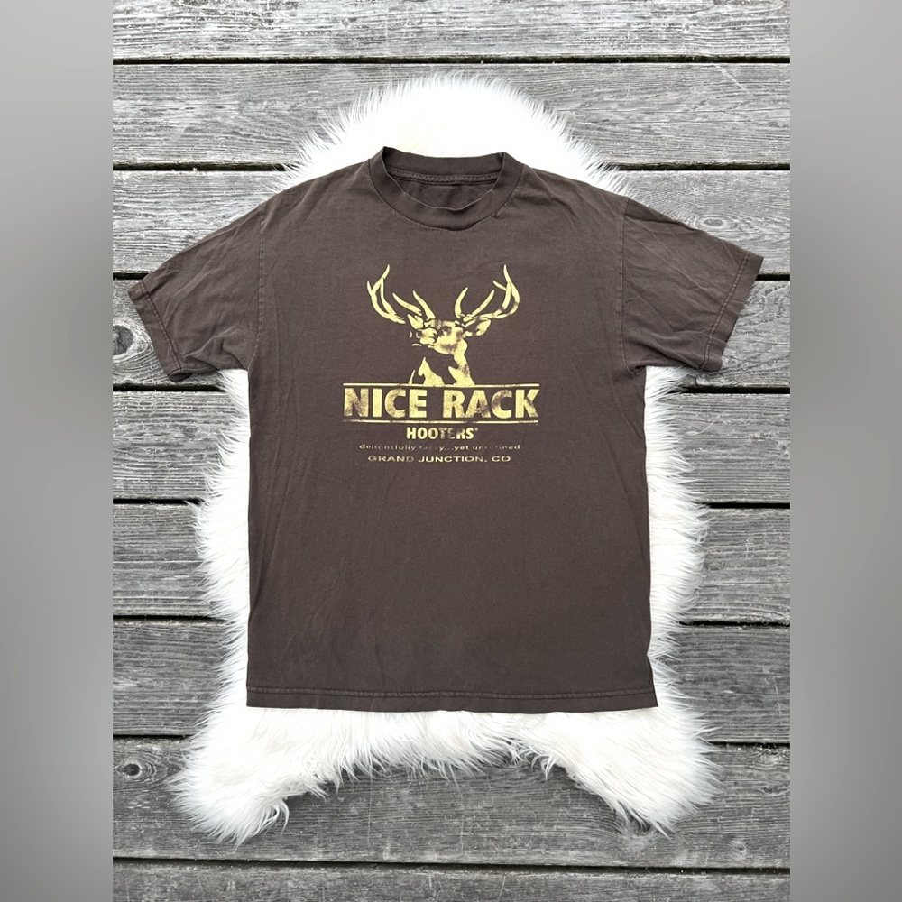 Brown Hooters Nice Rack Deer Graphic Short Sleeve Shi… - Gem